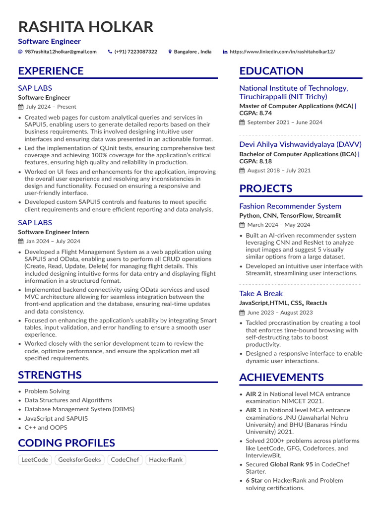 RashitaHolkar Resume Sde | PDF | User Interface | Databases