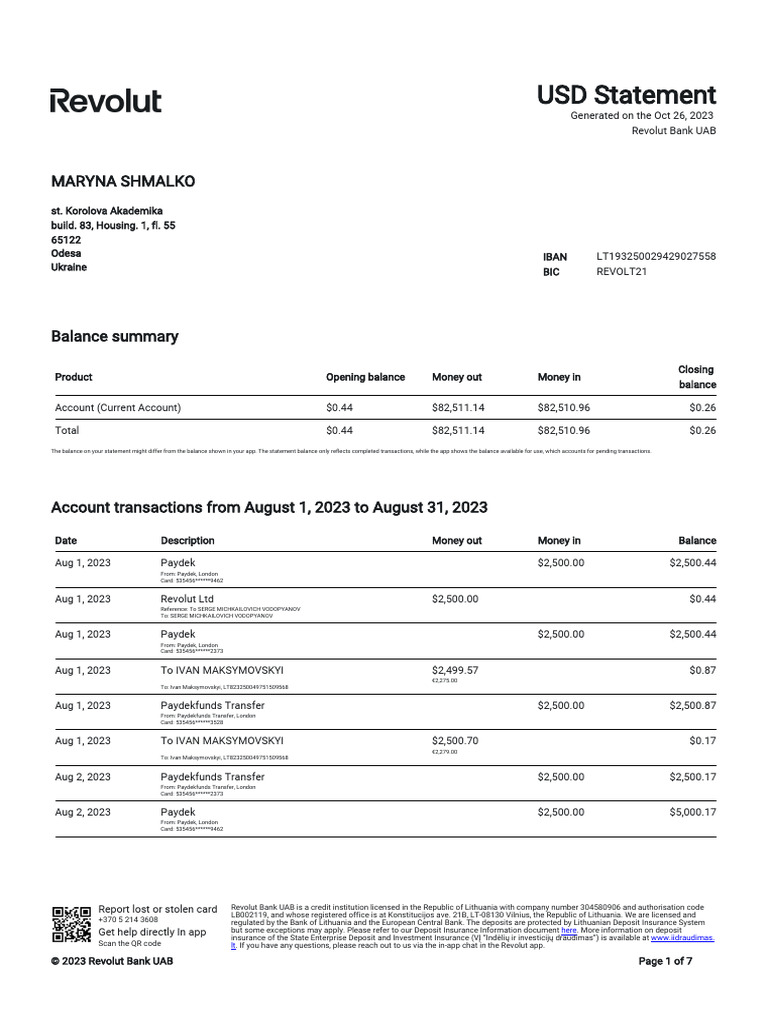 Account Statement - 2023 08 01 - 2023 08 31 - en - A9e36f | PDF | Banks ...