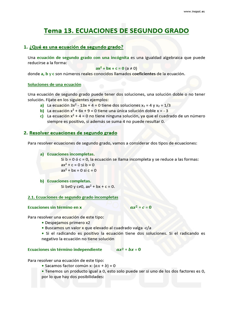 Ecuaciones de Segundo Grado: Guía Completa | PDF | Ecuaciones ...