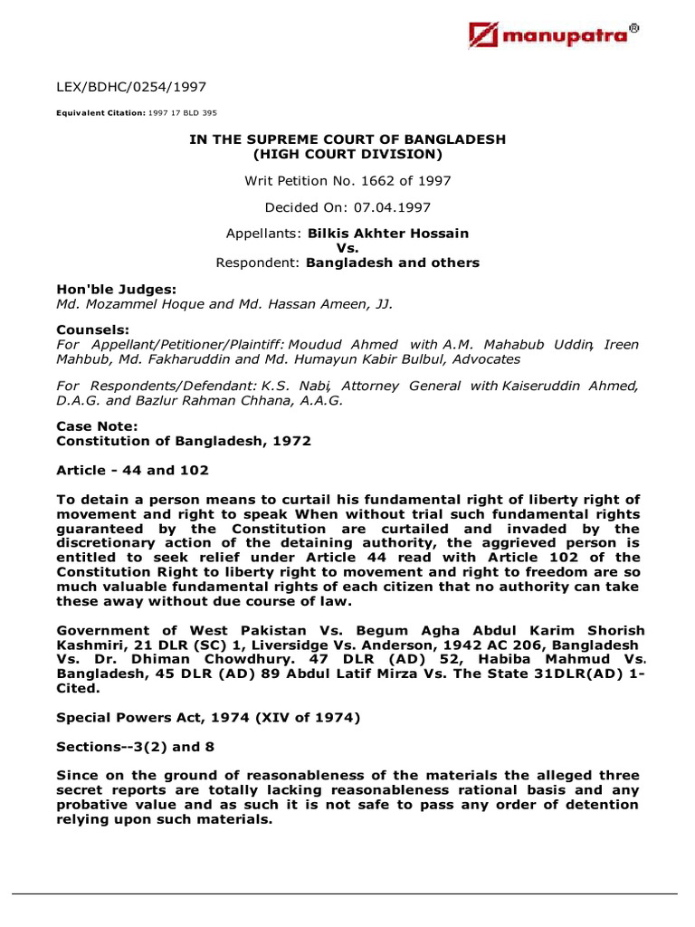 Bilkis Akhter Hossain Case HCD - Bilkis - Akhter - Hossain - Vs - Bangladesh - and - Others ...