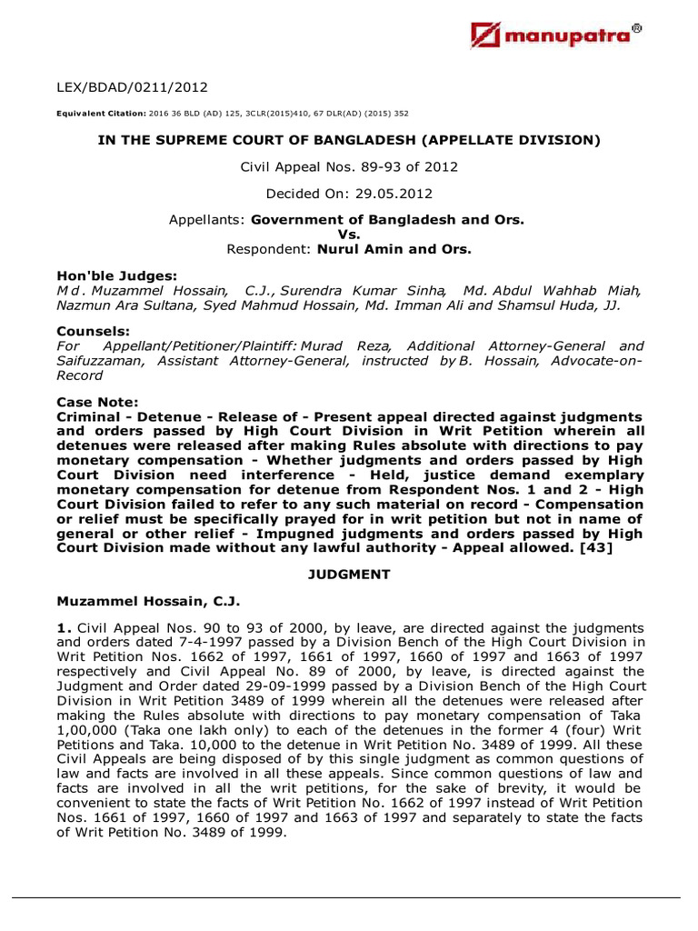 Bilkis Akhter Hossain Case AD - Government - of - Bangladesh - and - Ors - Vs - Nurul - Amin ...