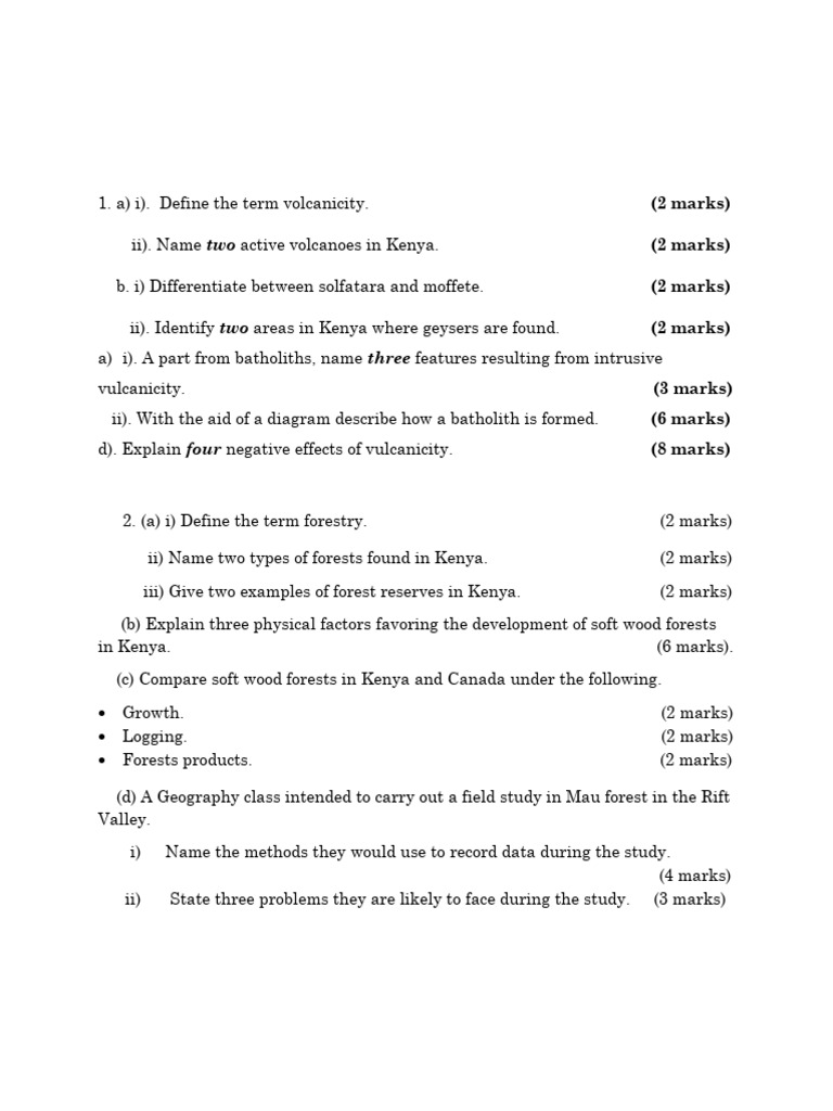 Week 3 Geo Assignments - Form 2 - Geography | PDF