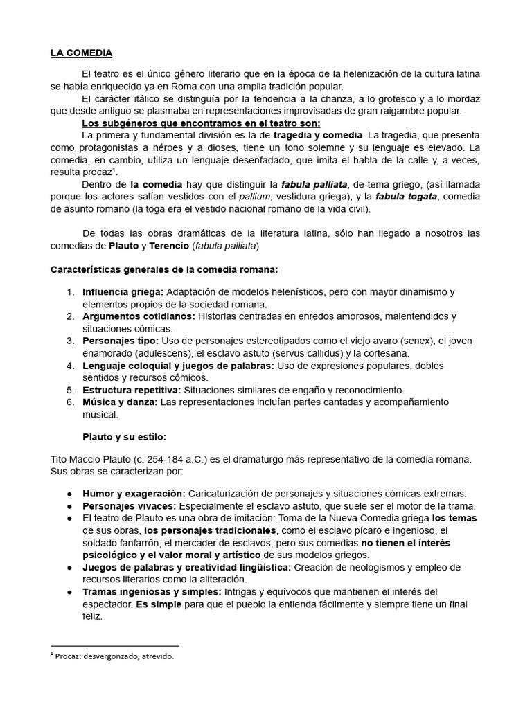Características de la comedia romana | PDF | Comedia | Teatro