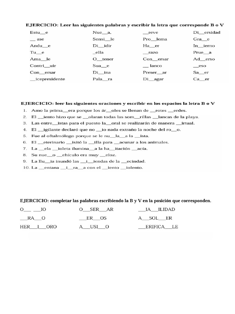 T6 - U1. Uso de B y V. Lenguaje Pre-U. | PDF