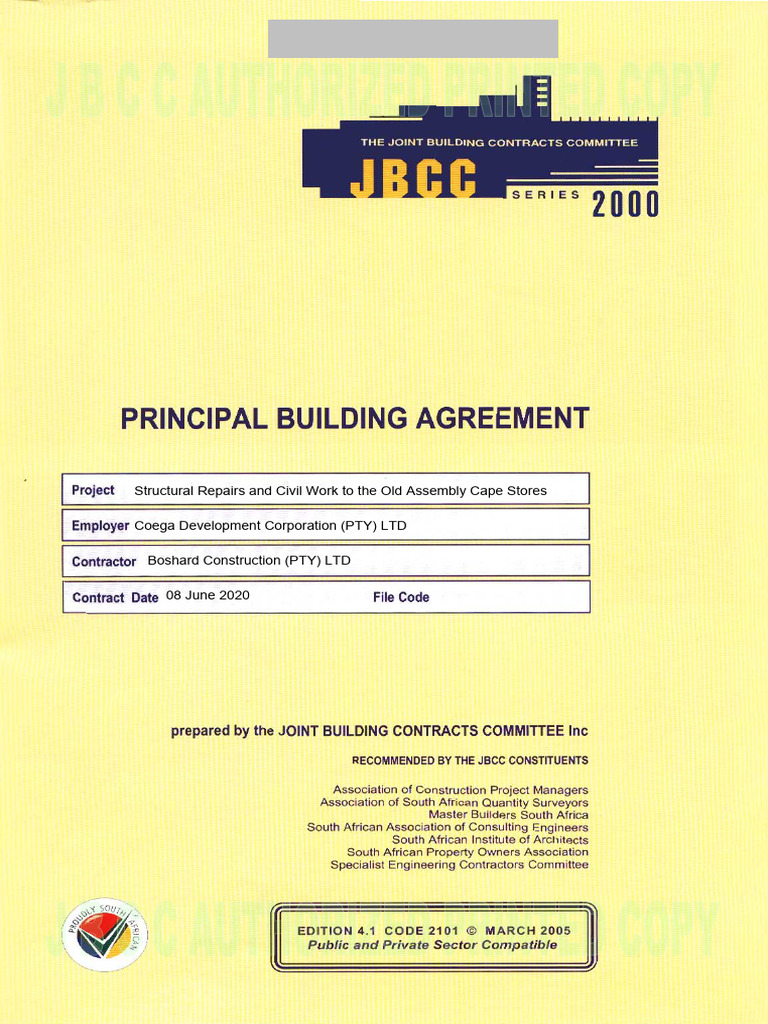 JBCC 4.1-Contract Variables EXAMPLE | PDF | Indemnity | Subcontractor