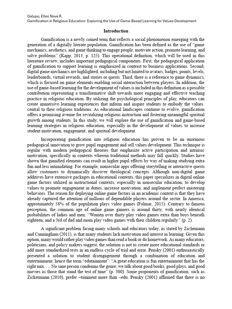 Gamification in Religious Education | PDF | Learning | Motivation