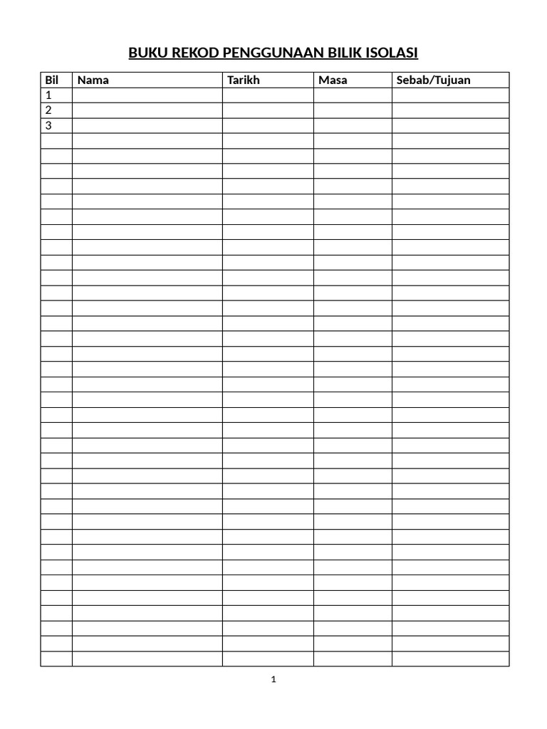 Buku Rekod Penggunaan Bilik Isolasi | PDF