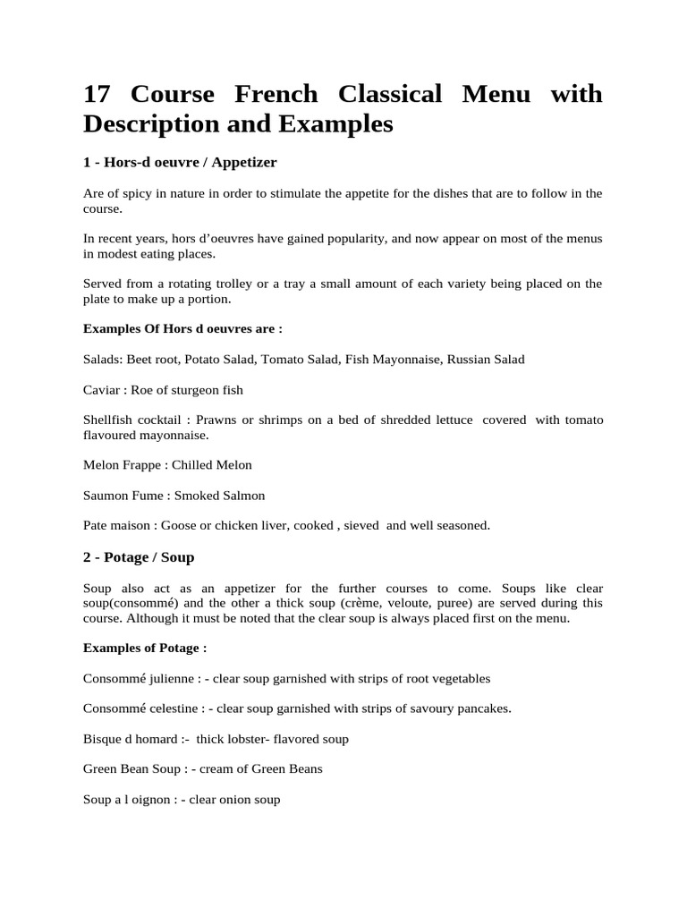 17 Course French Classical Menu With Description and Examples | PDF ...