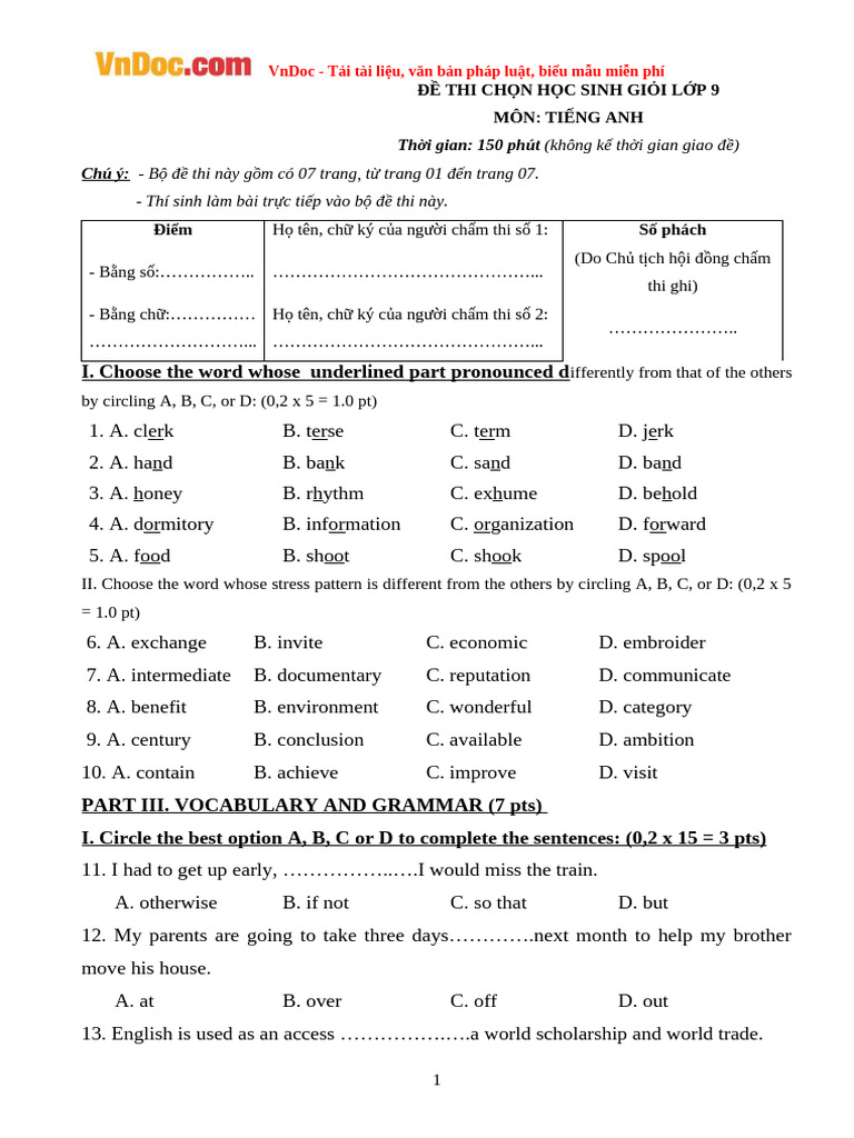 Đề thi HSG lớp 9 (ok) | PDF | Sea | Oceans