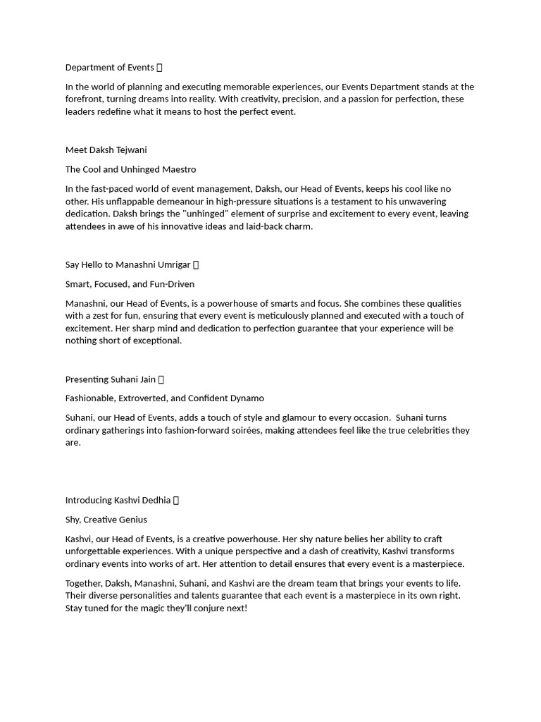 Meet Our Event Leaders: Kashvi Dedhia | PDF | Cognition