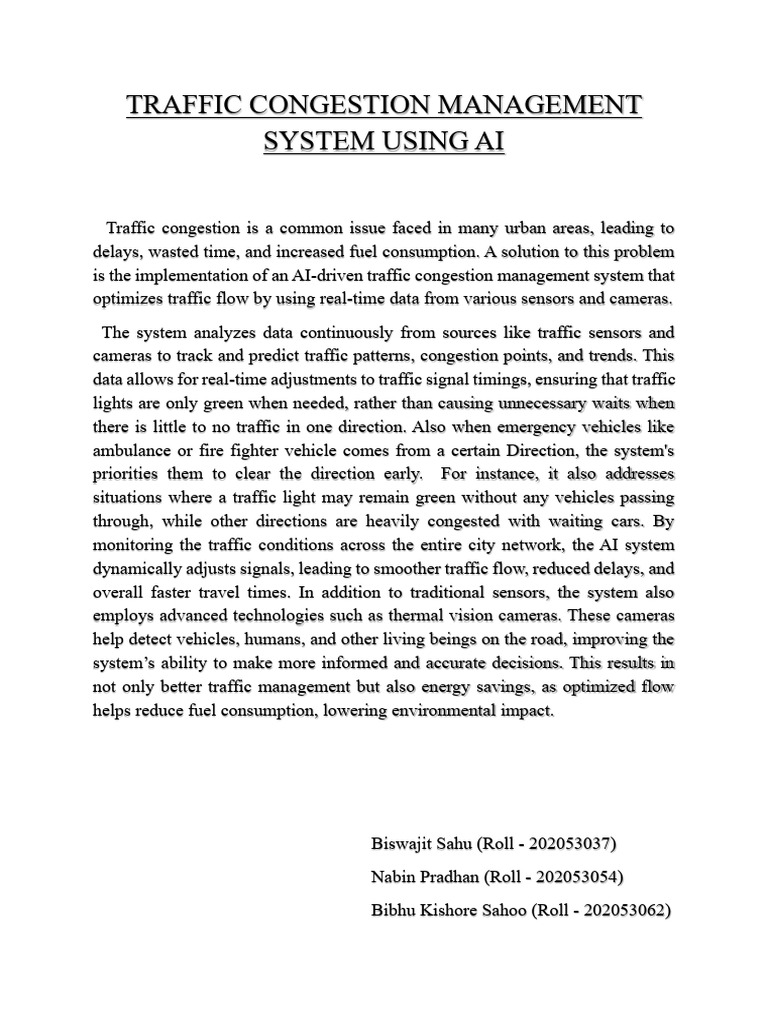 TRAFFIC CONGESTION MANAGEMENT SYSTEM USING AI | PDF