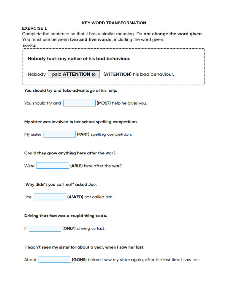 Key Word Transformation | PDF