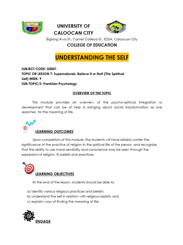 UTS Module 7 - The Spiritual Self | PDF | Jewish Holidays | Soul