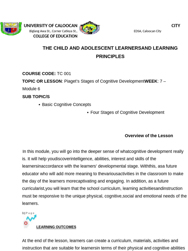 MODULE 6 Piagets Stages of Cognitive Development | PDF | Cognition ...