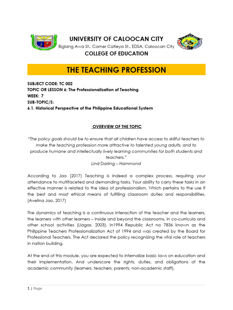 The Teaching Profession Module 6 | PDF | Philippines