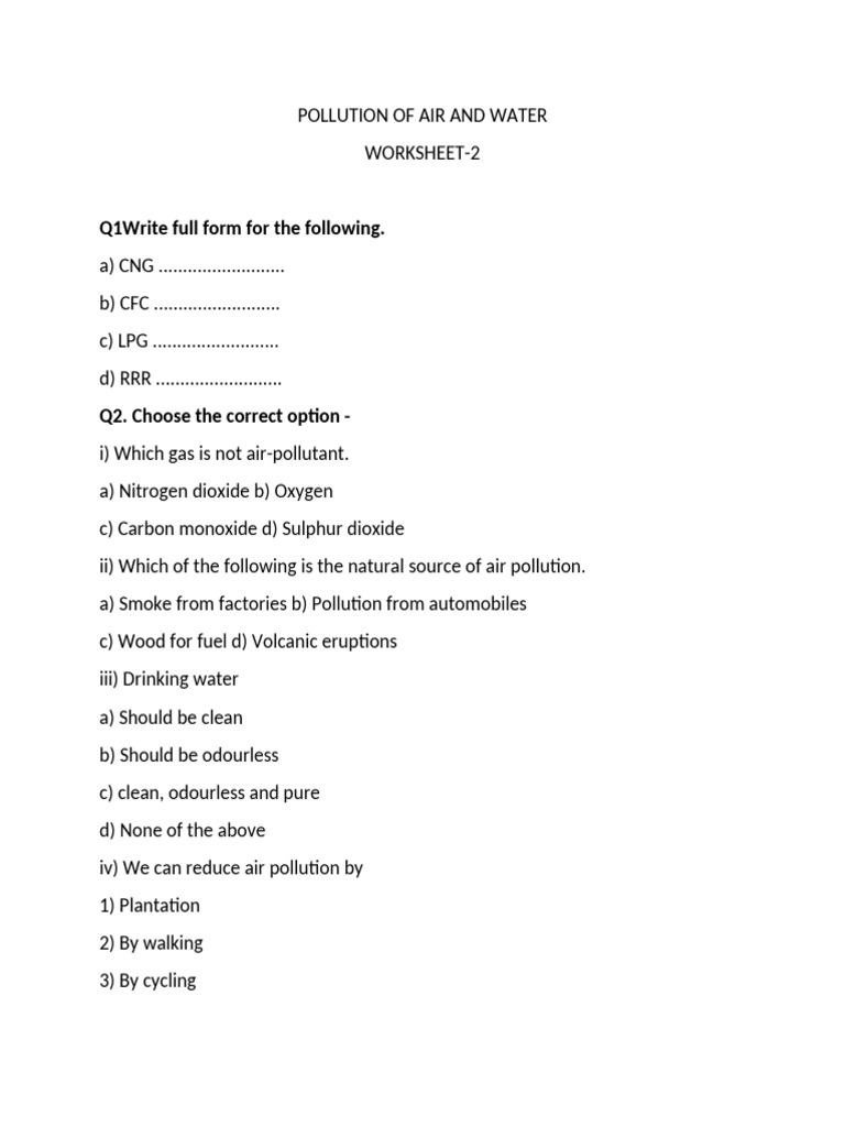 Pollution of Air and Water-Wkst-2 | PDF