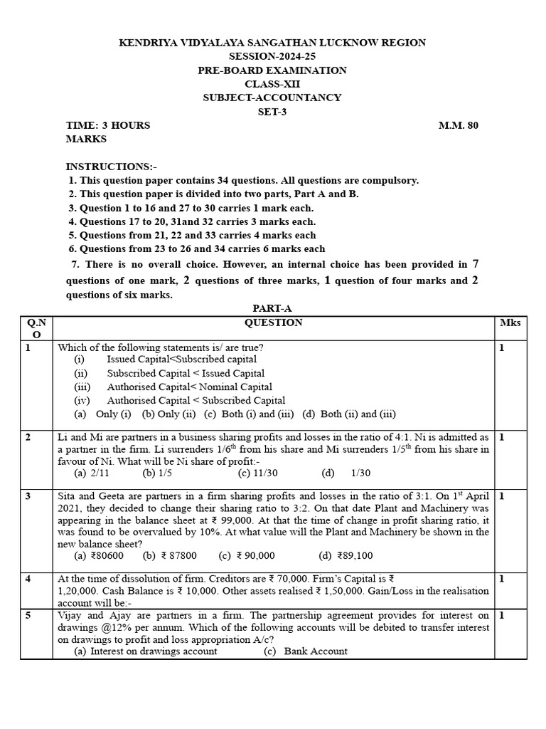 KVS Lucknow XII ACC QP & MS (PB2) (24-25) | PDF | Educational Organizations | Domestic Policy