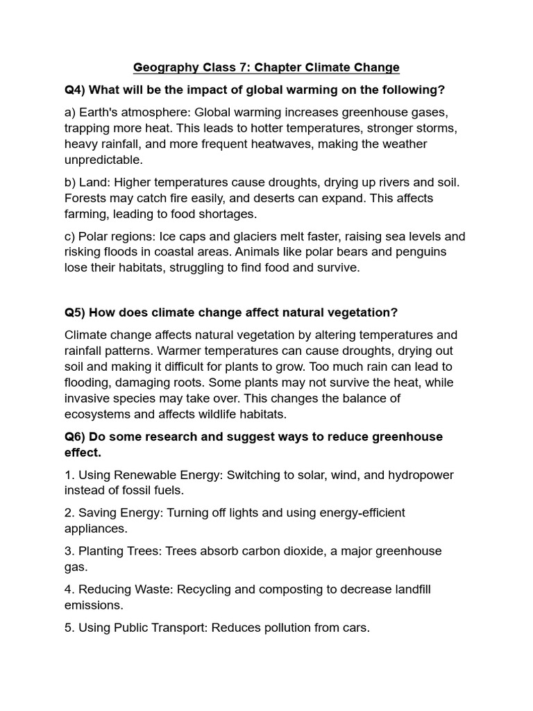 Geography Class 7 - Chapter Climate Questions and Answers | PDF