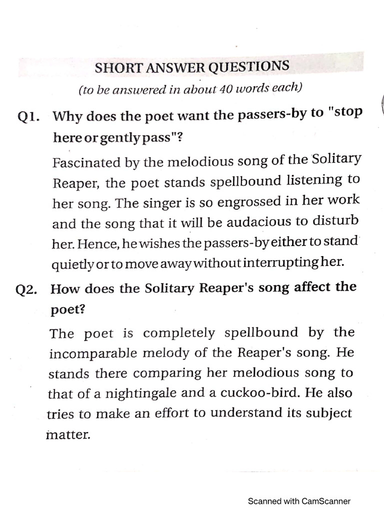 Solitary Reaper (Short Q-A) | PDF