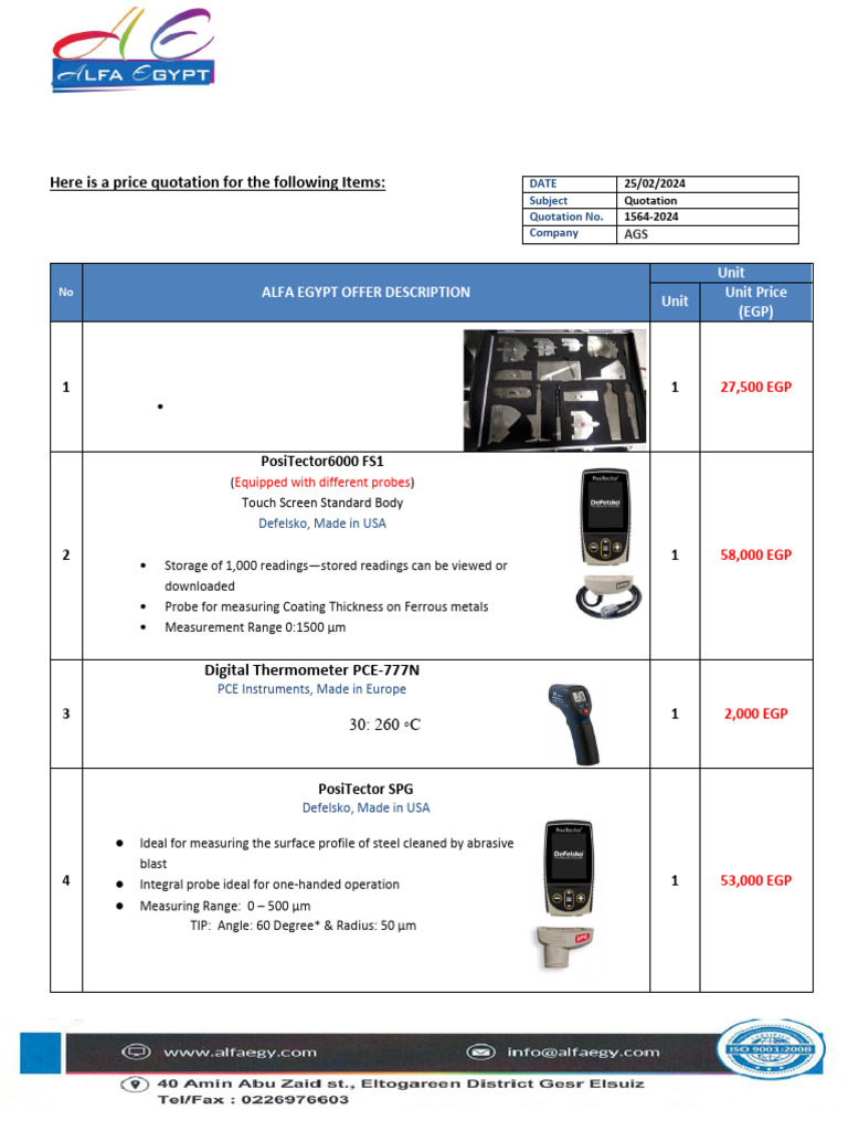 Price Quotation for Inspection Equipment | PDF | Physical Sciences ...