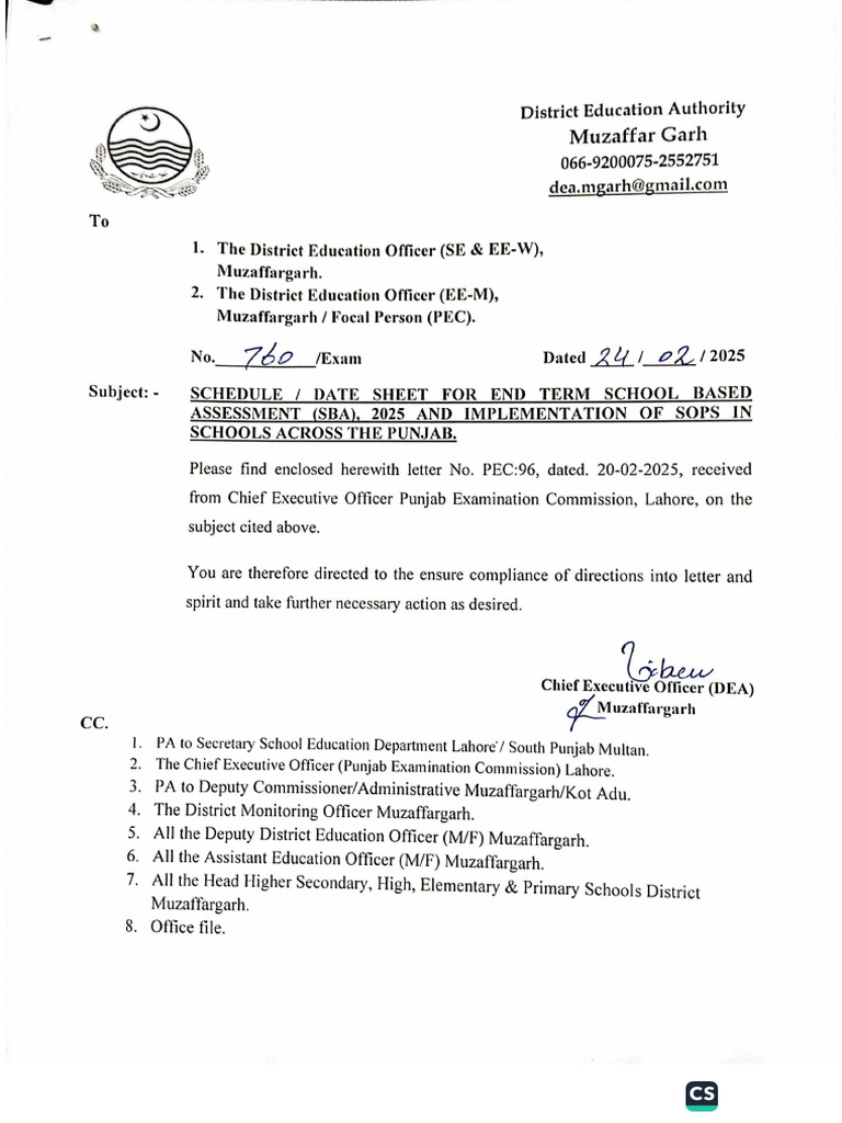 Schedule Date Sheet SBA 2025 | PDF