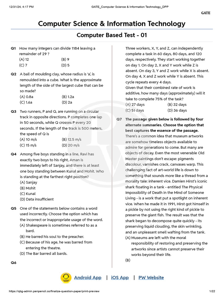Cse DPP | PDF | Computer Engineering | Computer Science