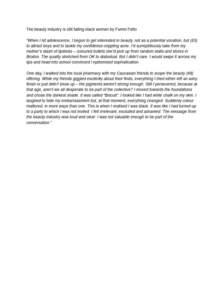 Fetto: Beauty Industry's Failures for Black Women | PDF