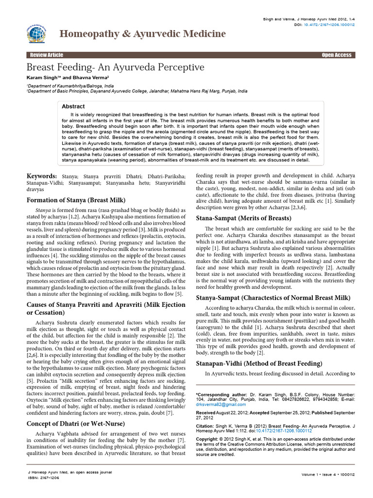 Breast Feeding An Ayurveda Perceptive | PDF | Breast Milk | Breastfeeding