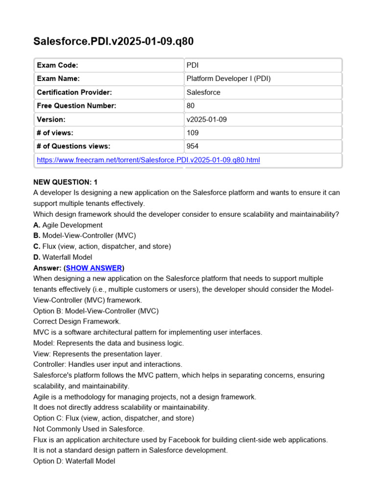 Salesforce PDI v2025-01-09 q80 | PDF | Model–View–Controller | Software Development