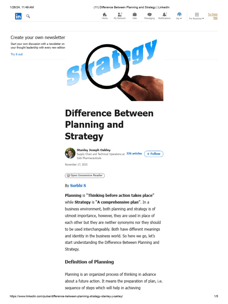 Difference Between Planning and Strategy - LinkedIn | PDF | Strategic ...
