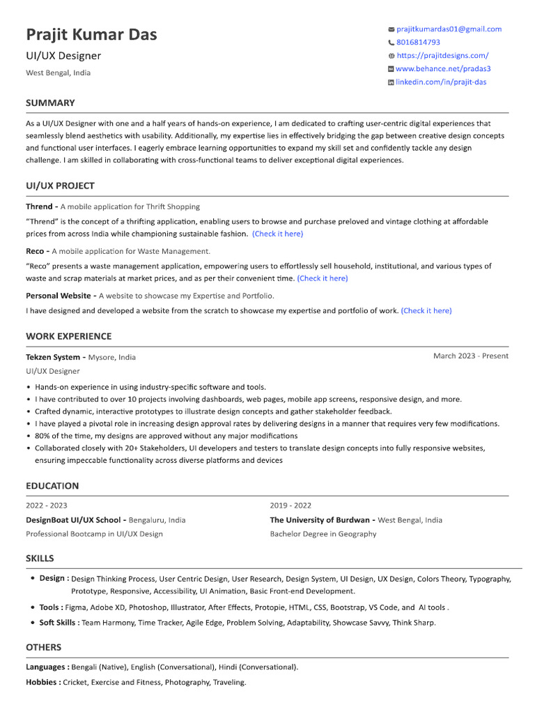 Resume Prajit UI - UX Designer 1 | PDF | User Interface | Mobile App