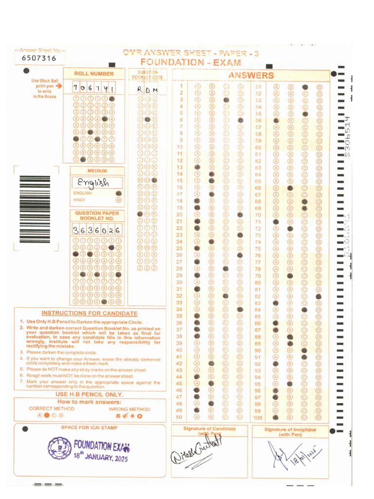Marks Obtained (In Omr) : 50 | PDF