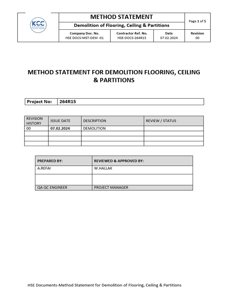 1.demolition - Method Statement | PDF | Demolition | Personal ...