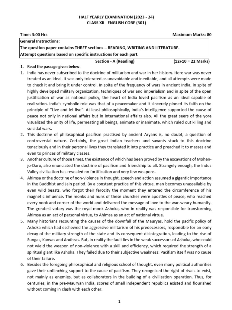 English Core 301 Class XII 11.09.23 | PDF | Ahimsa | Nonviolence