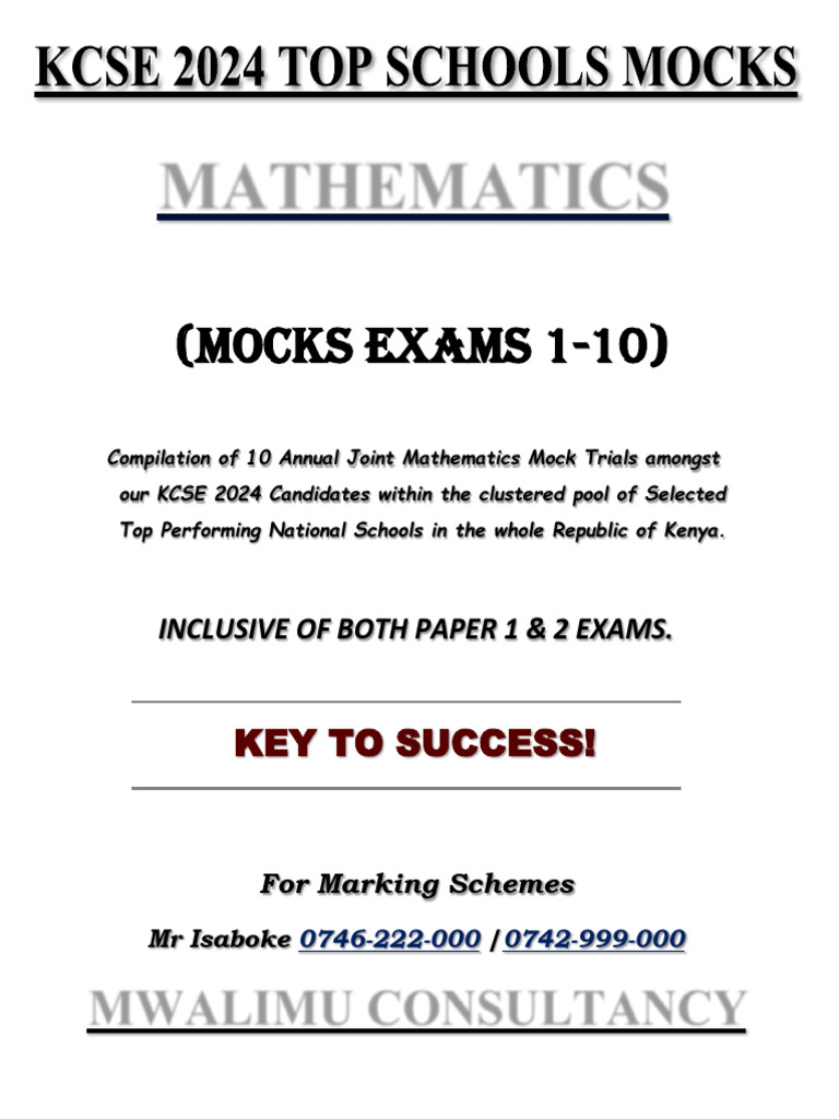 Kcse 2024 Maths Top SCH' Mocks | PDF | Circle | Area
