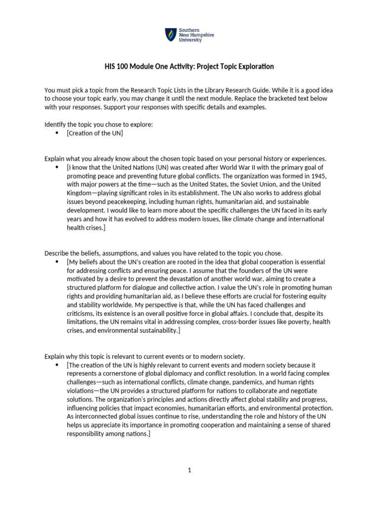 HIS 100 Module One Activity Template | PDF | United Nations ...