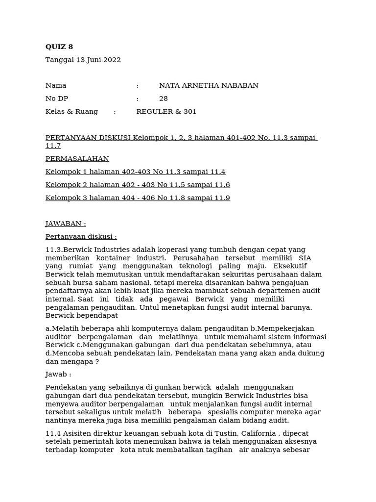 P13 13062022 SIA QUIZ 8 (1) | PDF