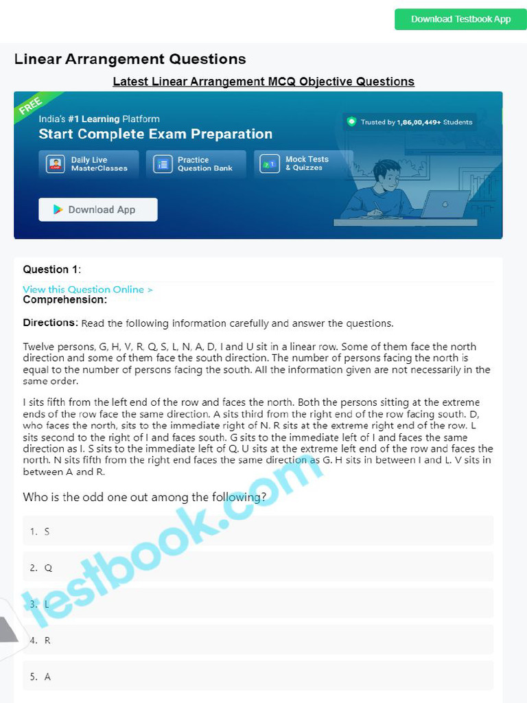 MCQ On Linear Arrangement 5eea6a0e39140f30f369e46f | PDF