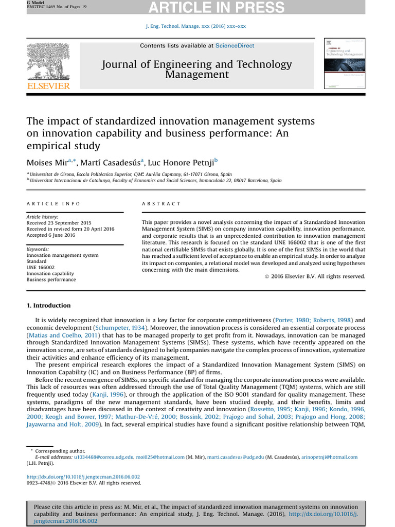 Mir 2016 | PDF | Survey Methodology | Innovation