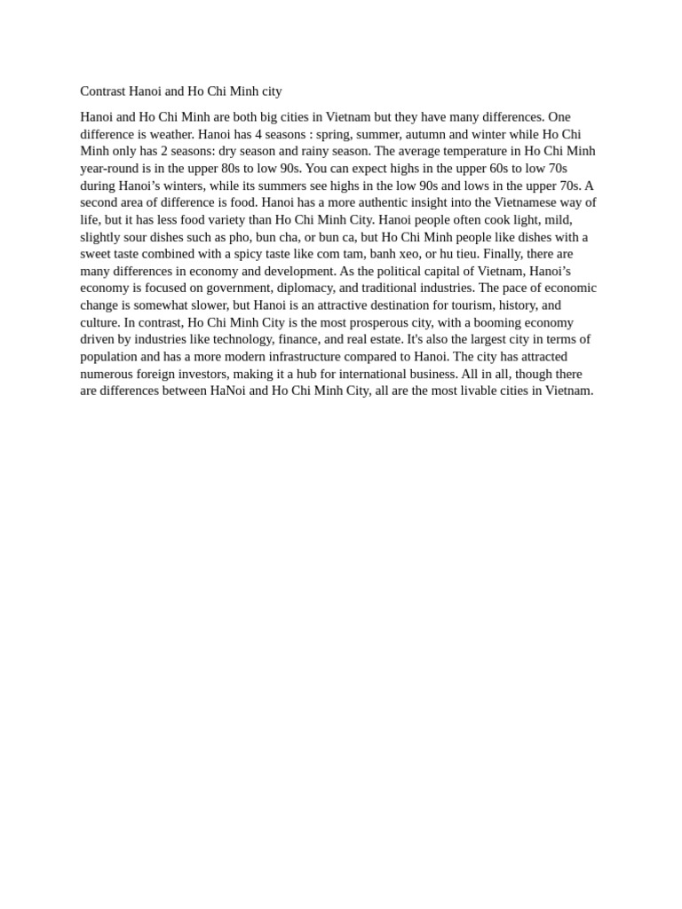 Contrast Hanoi and Ho Chi Minh City | PDF