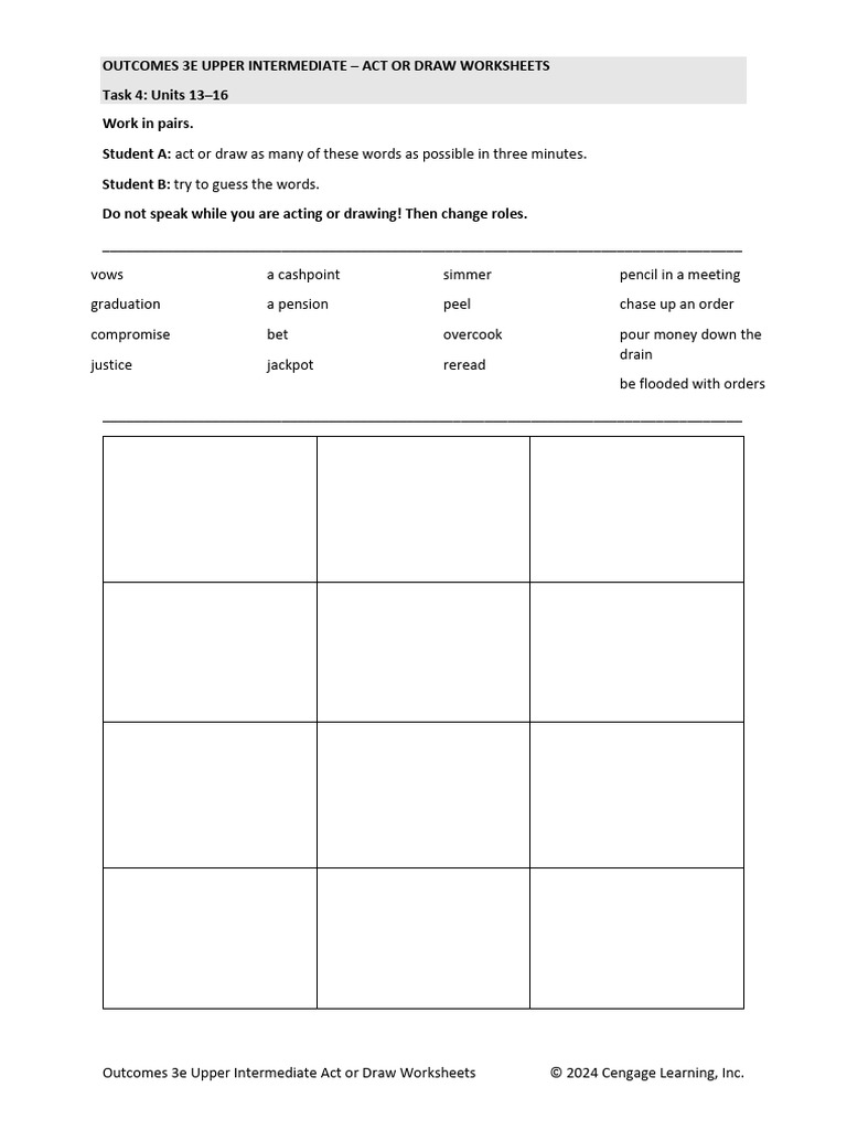 Outcomes3e UpperIntermediate StudentWorksheets ActOrDraw Task04 | PDF
