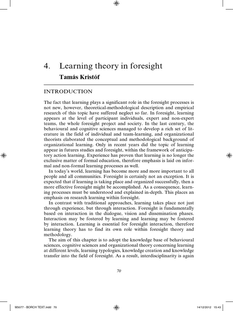 Learning Theory in Foresight | PDF | Behaviorism | Learning