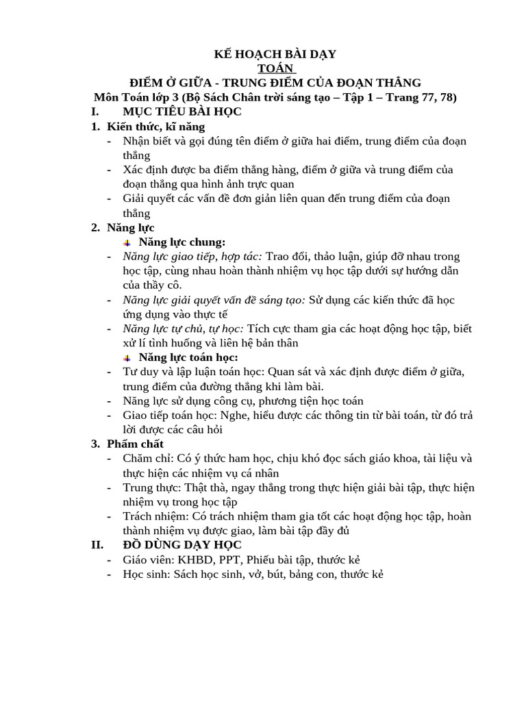 KHBD ĐIỂM Ở GIỮA - TRUNG ĐIỂM ĐOẠN THẲNG - NHÓM 8 | PDF