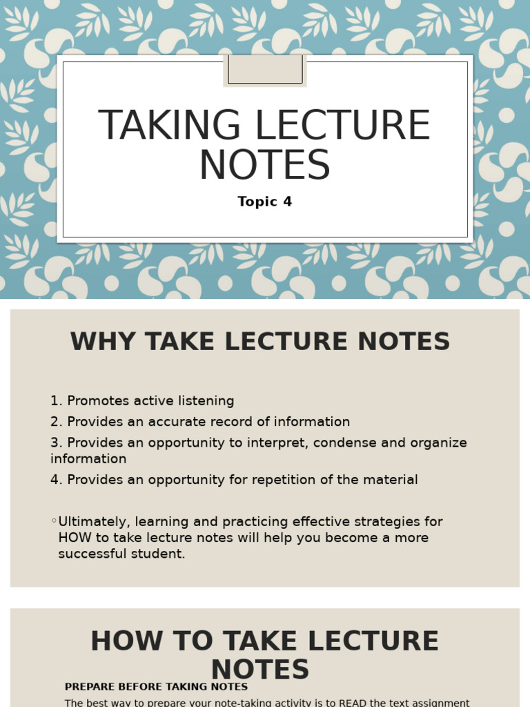 TAKING LECTURE NOTES | PDF | Psychological Concepts | Cognitive Psychology