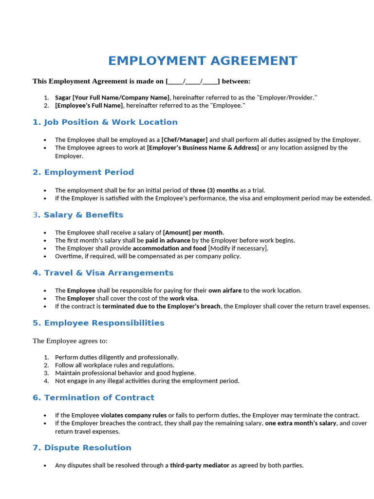 EMPLOYee Agreement | PDF