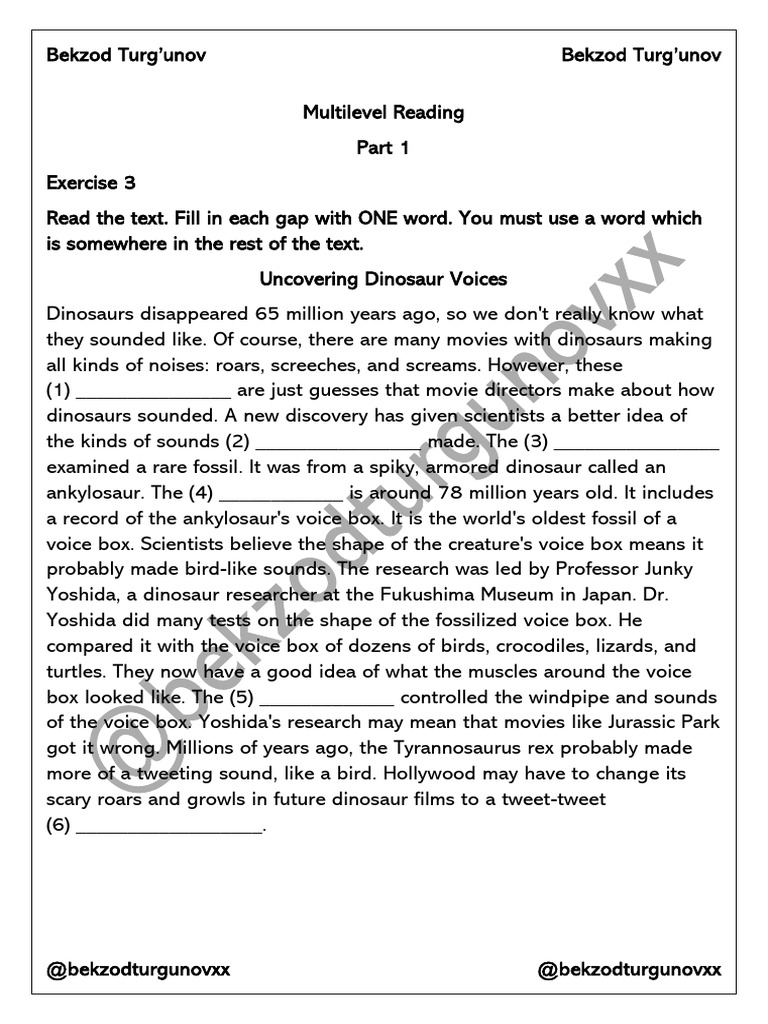 Multilevel Reading Part 1 Exercise 3 | PDF