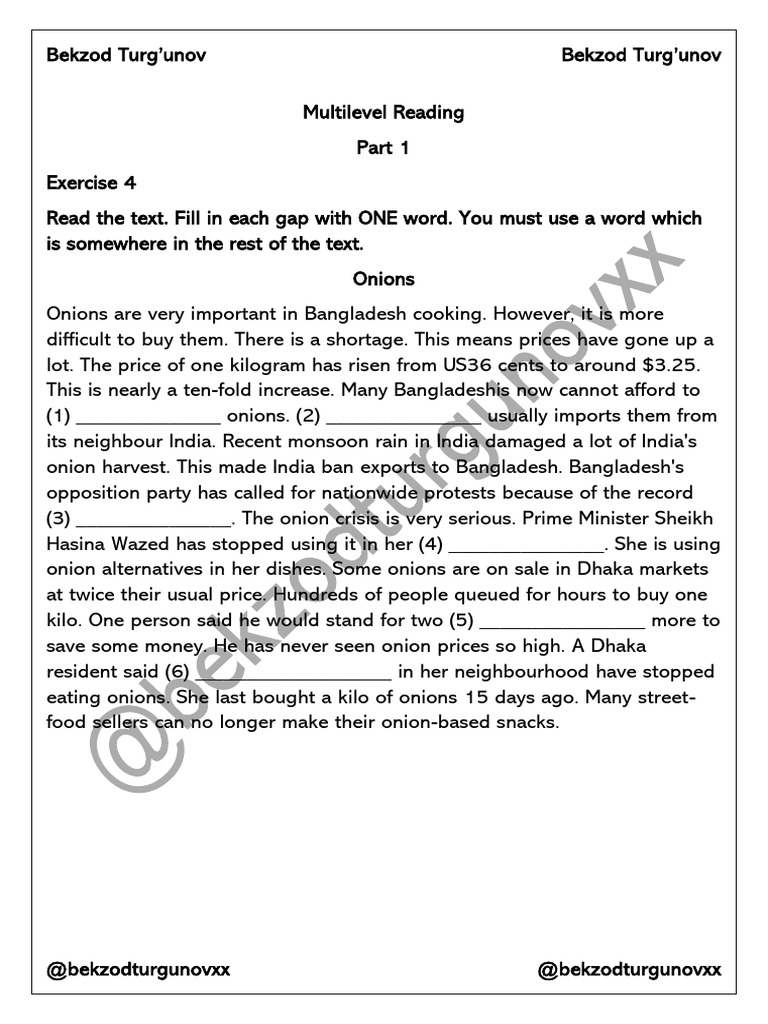 Multilevel Reading Part 1 Exercise 4 | PDF