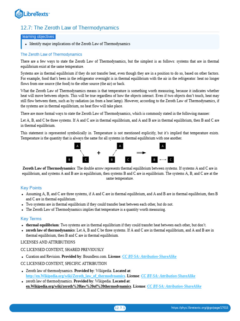 12.7 The Zeroth Law of Thermodynamics | PDF | Laws Of Thermodynamics | Thermodynamic Equilibrium