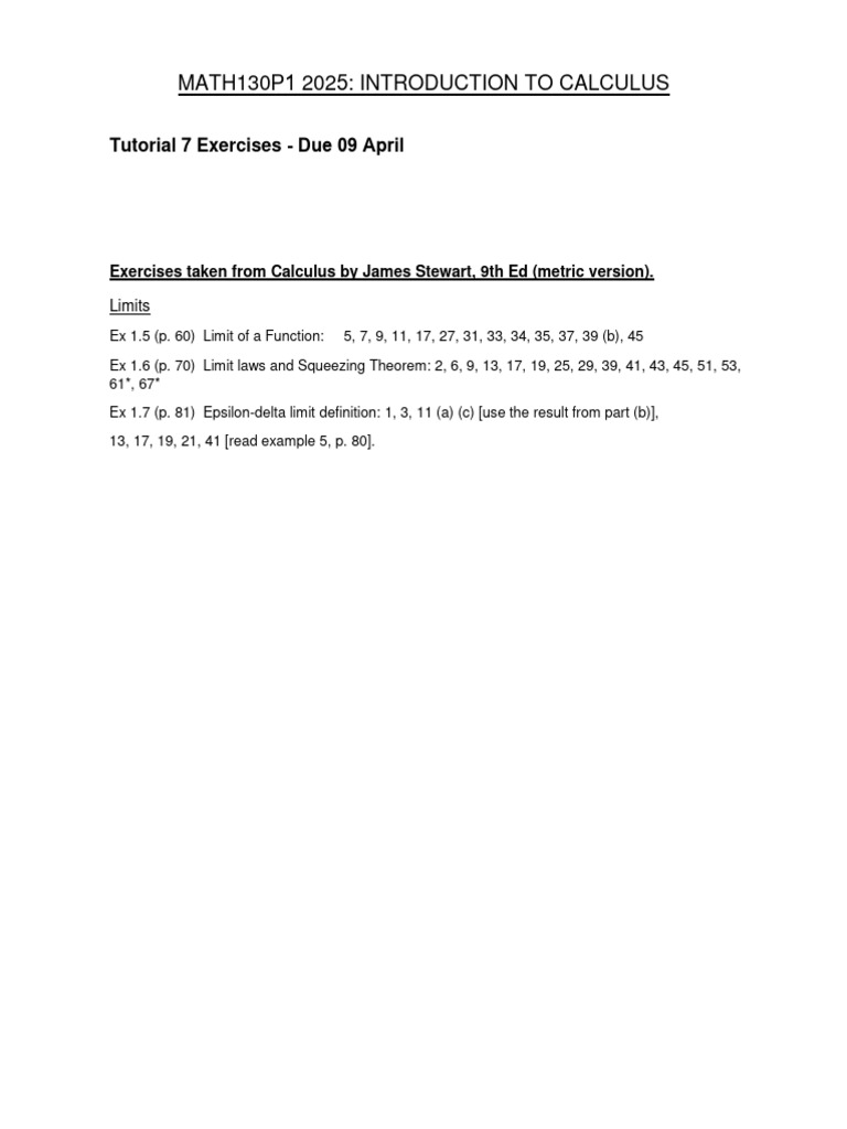 MATH130P1 2025 Tutorial 7 With Exercises and Answers | PDF | Function ...