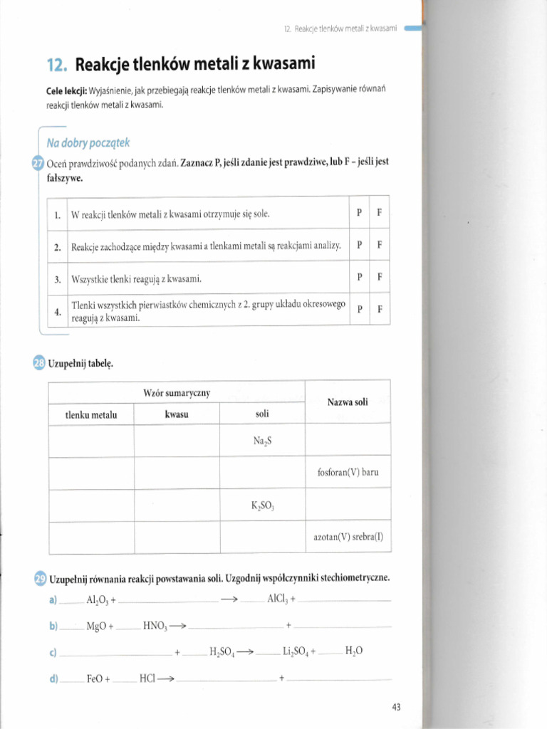 Reakcje Tlenkow Metali Z Kasami 1 | PDF